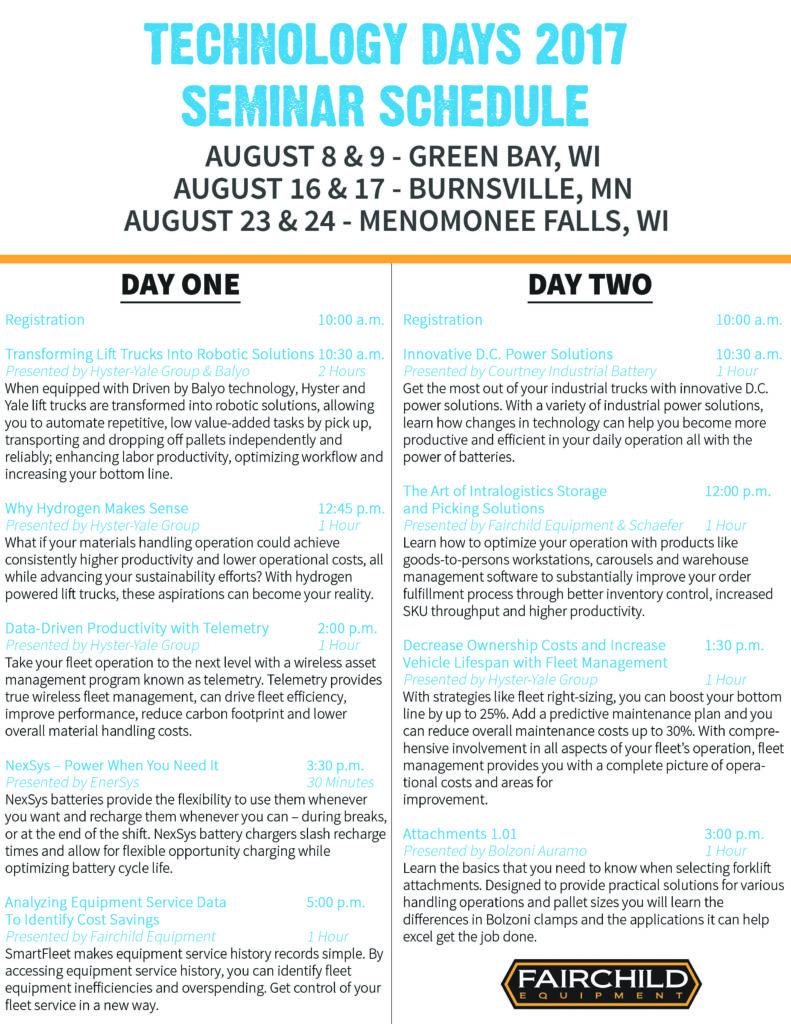 You're Invited: Technology Days Events | Fairchild Equipment